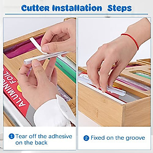 Ziplock Bag Organizer with Cutter and Foil And Plastic Wrap Organizer, Expandable Bamboo Baggie Organizer Plastic Wrap Dispenser With Cutter for Kitchen Drawer, Ziplock Bag Organizer for Drawer