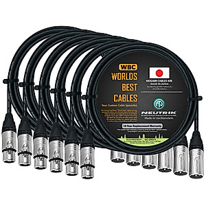 WORLDS BEST CABLES 6 Units - 2 Foot - Balanced Microphone Cable Custom Made Using Mogami 2549 (Black) Wire and Neutrik NC3MXX & NC3FXX Silver XLR Plugs