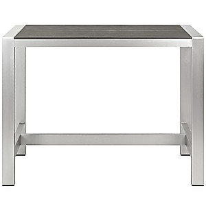 Modway Shore Aluminum Outdoor Patio 60" Rectangle Bar Table in Silver Gray