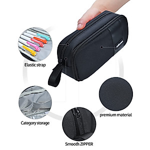 YOKUMA Pencil Case for Adults Aesthetic Pen Bag for Teen College Zipper Pouch Office Supplies Stationery Organizer Small Tool Bag (Black TW)