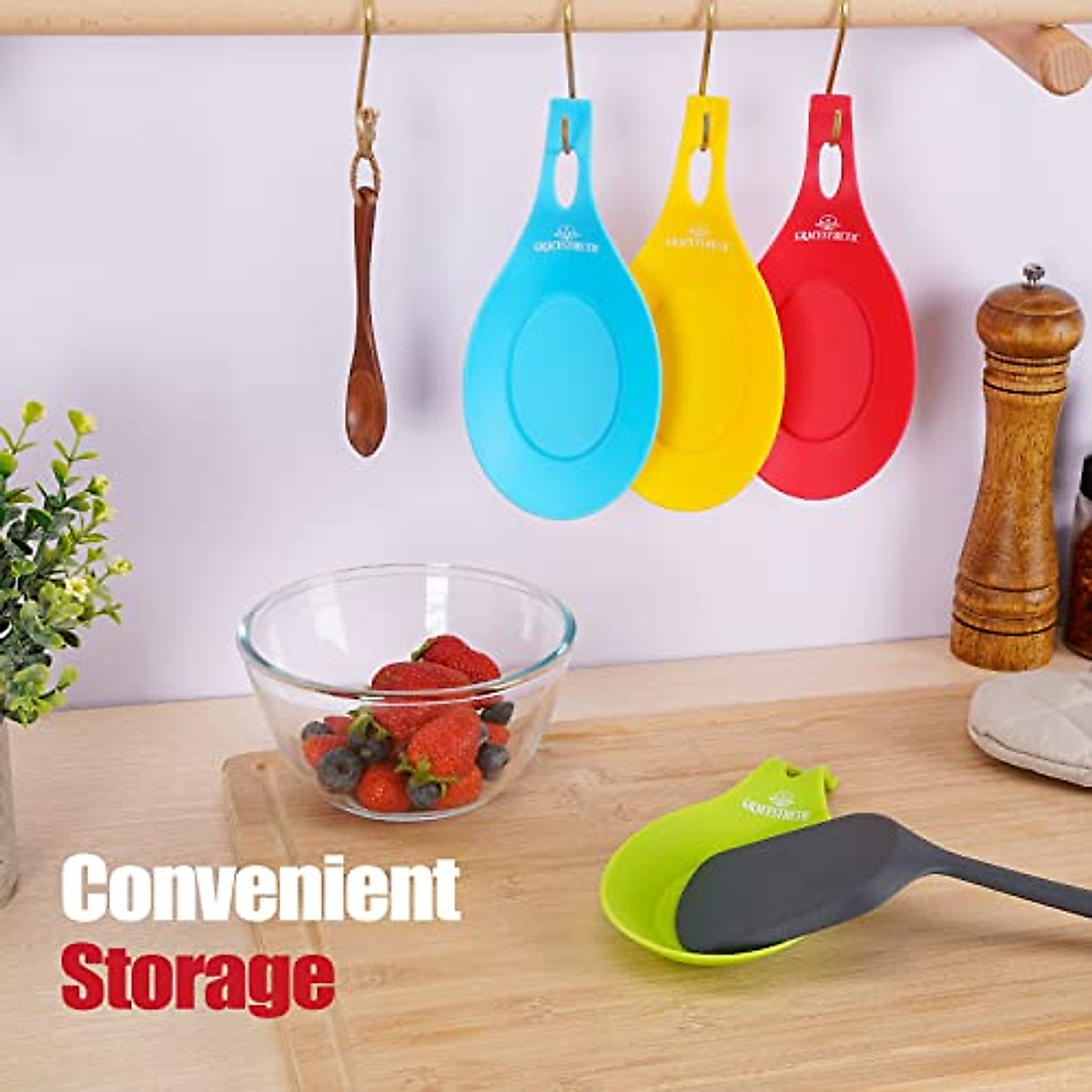 [GRACESTHETIC] Silicone Spoon Rest, 4pcs Spoon holder, Flexible Almond -Shaped, utensil holder, Cooking Utensil Rest – Ladle Spatula Spoon Holder