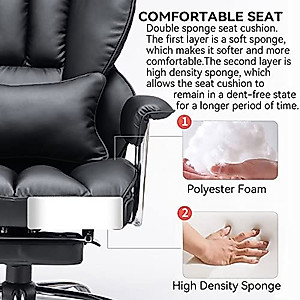 Efomao Desk Office Chair Big High Back Chair PU Leather Computer Chair Managerial Executive Swivel Chair with Lumbar Support (Black)