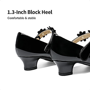 DREAM PAIRS Girls Mary Jane Dress Shoes Pumps Low Heels Flower Party Wedding Princess,Size 2 Little Kid,Black,SDFL2317K