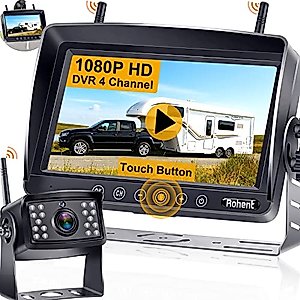 Rohent RV Backup Camera Wireless HD 1080P Bluetooth Trailer Rear View 7 Inch Monitor Recording Waterproof Four Channels Pigtail Wire Adapter for Furrion Pre-Wired RVs R5