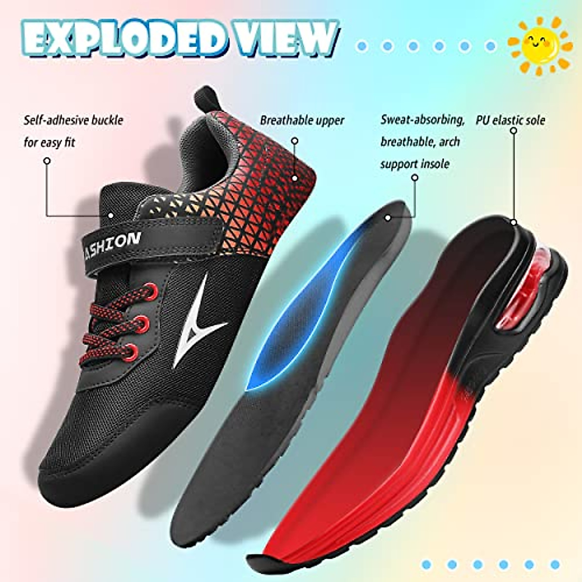ASHION Boys Sneakers Kids Air Shoes Boys Girls Tennis Running Walking Shoes Arch Support Lightweight Breathable Sport Athletic 4,Big Kid