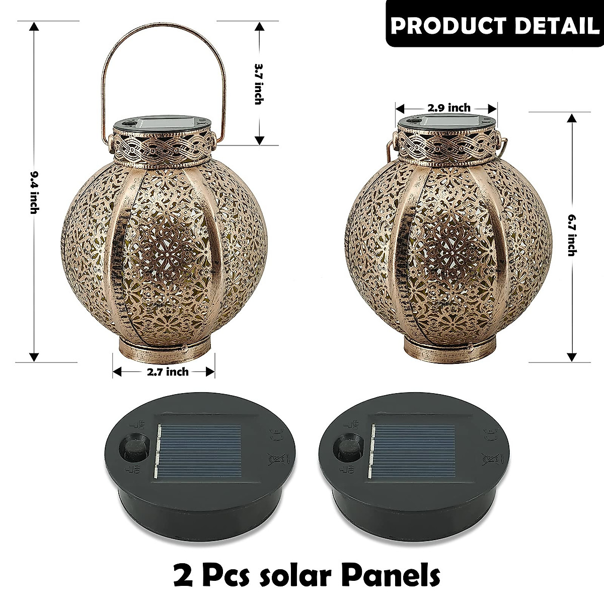 Solar Lanterns Outdoor Hanging, Solar Lights Retro Metal Waterproof Table Lanterns Solar Garden Lights with Handle for Garden, Yard Porch Patio Tabletop (2 Pack)