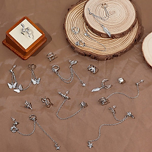 Jstyle 16 Pcs Ear Cuff Earrings for Women Cuff Chain Earrings Helix Cartilage Non Piercing Earring Silver Tone