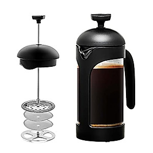 OVENTE French Press Coffee, Tea and Espresso Maker, Heat Resistant Borosilicate Glass with 4 Filter Stainless-Steel System, BPA-Free Portable Pitcher Perfect for Hot & Cold Brew 12oz, Black FPB12B