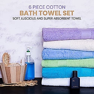 Ashley Mills Bath Towels Set of 6-400 GSM Super Soft Cotton Towels, Quick Dry, Highly Absorbent Spa Hotel Towels for Bathroom | Bath Towels 28"x55" - Multi Colors