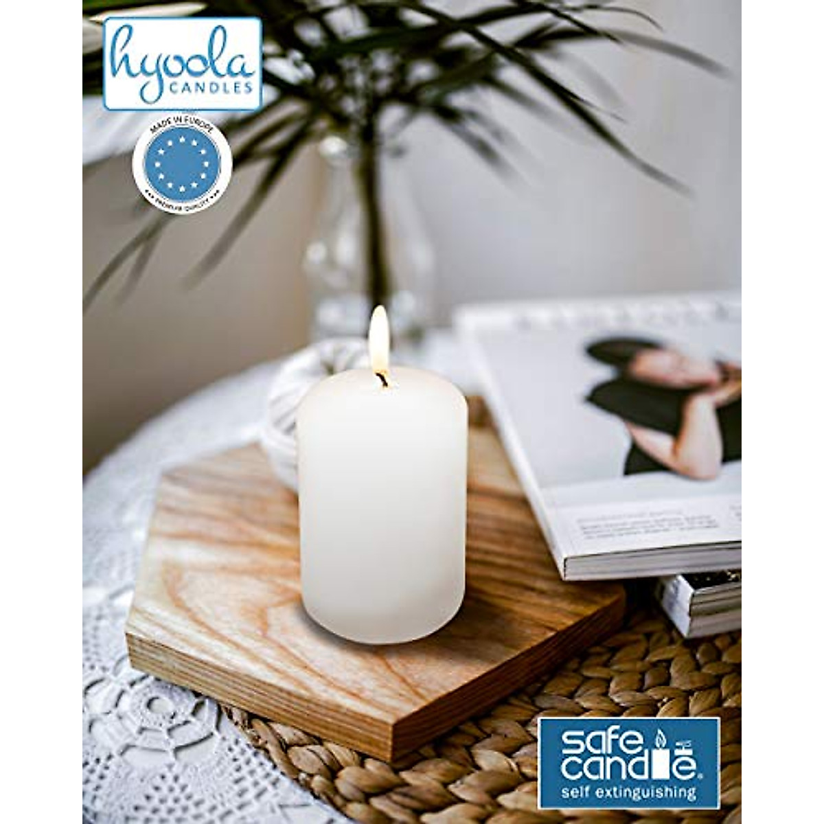HYOOLA White Pillar Candles 2x3 Inch - 24 Pack Unscented Bulk Pillar Candles - European Made