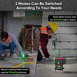 seesii 12 lines Laser Level Self Leveling 3x360° 3D 150FT Green Cross Line Laser Level with pulse mode for Construction/DIY Picture Hanging Remote Controller Rechargeable battery Magnetic Stand