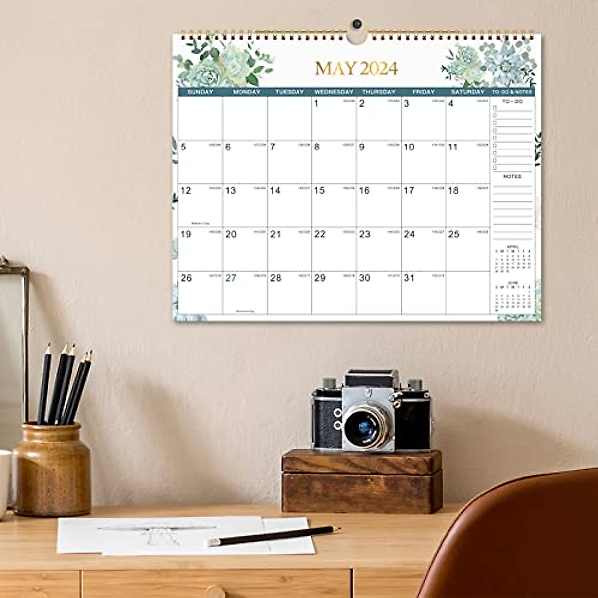 2023-2024 wall Calendar - Calendar 2023-2024 with Julian Date, July 2023 - December 2024, Twin-Wire-Bound, 14.8”x 11.57”, Thick Paper Perfect for Organizing & Planning, 6 Different Background Patterns