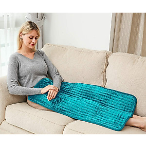 Ambershine 17''x33'' XXXL King Size Heating Pad with Fast-Heating Technology&10 Temperature Settings, Flannel Electric Heating Pad/Pain Relief for Back/Neck/Shoulders/Abdomen/Legs (Light Teal)