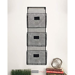 Three Tier Wall File Holder – Durable Black Metal Rack with Spacious Slots for Easy Organization, Mounts on Wall and Door for Office, Home, and Work – by Designstyles