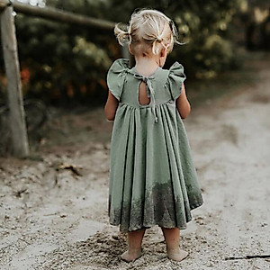 Toddler Baby Girl Dress Summer Cotton Linen Ruffle Halter Sleeveless Kids Casual Beach Party Dresses 2-7 Years (Grey Green, 4-5T, 4_Years)
