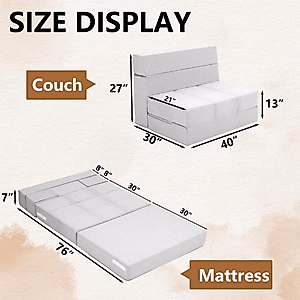 VINYUSE Folding Sofa Bed,Convertible Sleeper Chair Floor Couch,7 inch High Resilience Memory Foam, Futon Sofa Sleeper Chair with Washable Cover for Living Room/Bedroom 76" x 40" x 7",Grey