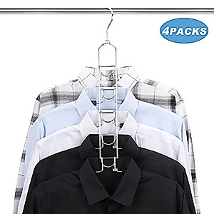 Mastom 4 Pack 5 in 1 Space Saving Hangers, Multilayer Metal Clothes Hanger Space Saver Coat Hangers, Anti-Slip Foam Padded Shirt Suit Hanger for Closet Storage Organizer