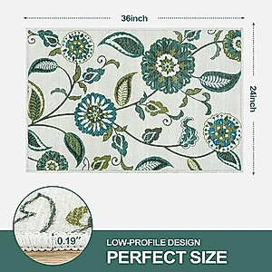 KIMODE Floral Door Mat 24''x36'', Washable Non-Slip Entryway Rugs Indoor,Front Indoor Doormat,Low-Pile Distressed Plant Print Throw Rug for Entrance/Kitchen/Hallway/High Traffic Areas