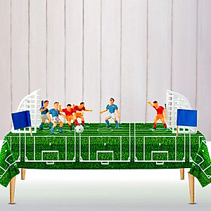 Soccer Plastic Tablecloth Soccer Party Disposable Table Cover Soccer Pattern Party Supplies Plastic Soccer Theme Table Cover Rectangle Grass Decoration for Stadium 54 x 108 Inch (Soccer,4 Pcs)
