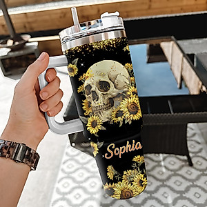 Hyturtle Personalized Gothic Skull Tumbler - Skeleton Lover Gift - Horror Lover Halloween Holiday Cup for Women - Spooky Custom Travel Coffee Tumbler 40oz With Lid and Straw