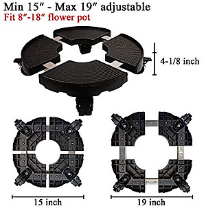 CASIMR Plant Caddy with Wheels, Heavy Duty 440lbs Capacity Rolling Plant Stand, 15-19 Inch Adjustable Indoor Outdoor Plant Dolly, Round Plant Roller Base Flower Pot Rack Holder Trolley Casters Tray