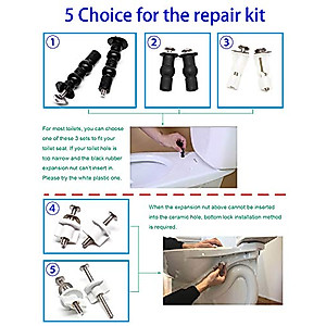 Hibbent Universal Toilet Seats Screws and Bolts Metal - Toilet Seat Hinges Bolt Screws, Toilet Seat Fixings Expanding Rubber,Toilet Seat Replacement Parts Kit(5 Choices)