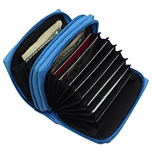 MARSHAL Genuine Leather RFID Identity Protected Double Zippered Accordion Wallet (Baby Blue)