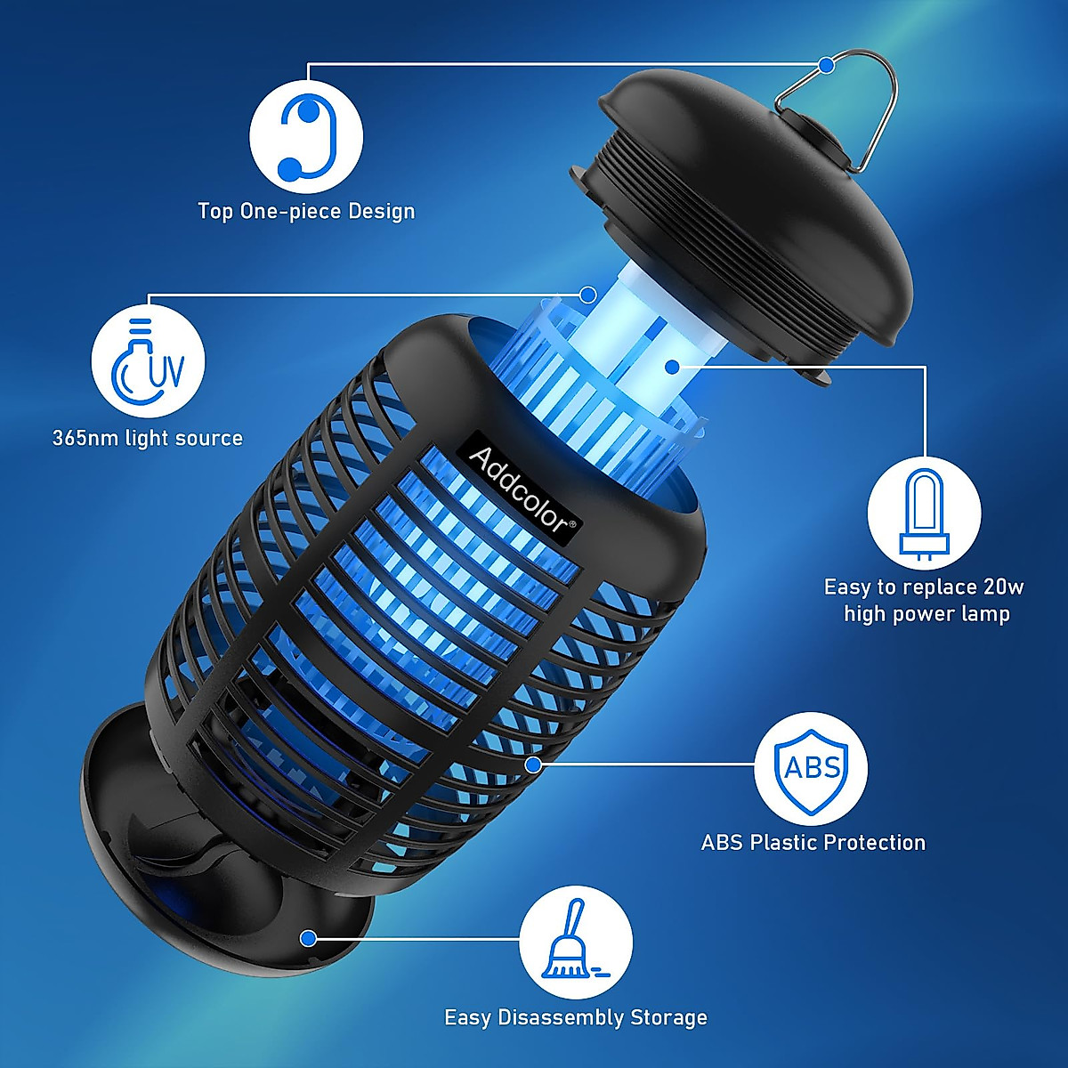 ADDCOLOR Bug Zapper, 15W Sustainable Efficient Fly Zapper Outdoor, Mosquito Zapper with LED Light, Electric Fly Zapper, Fly Traps, Mosquito Killer