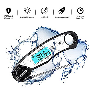 Juseepo Digital Instant Read Meat Thermometer, 2s Best Ultral Fast Waterproof Digital Grill Thermometer,Kitchen Food Thermometer for BBQ,Cooking,Baking,Beef,Liquid,Smoked (White)