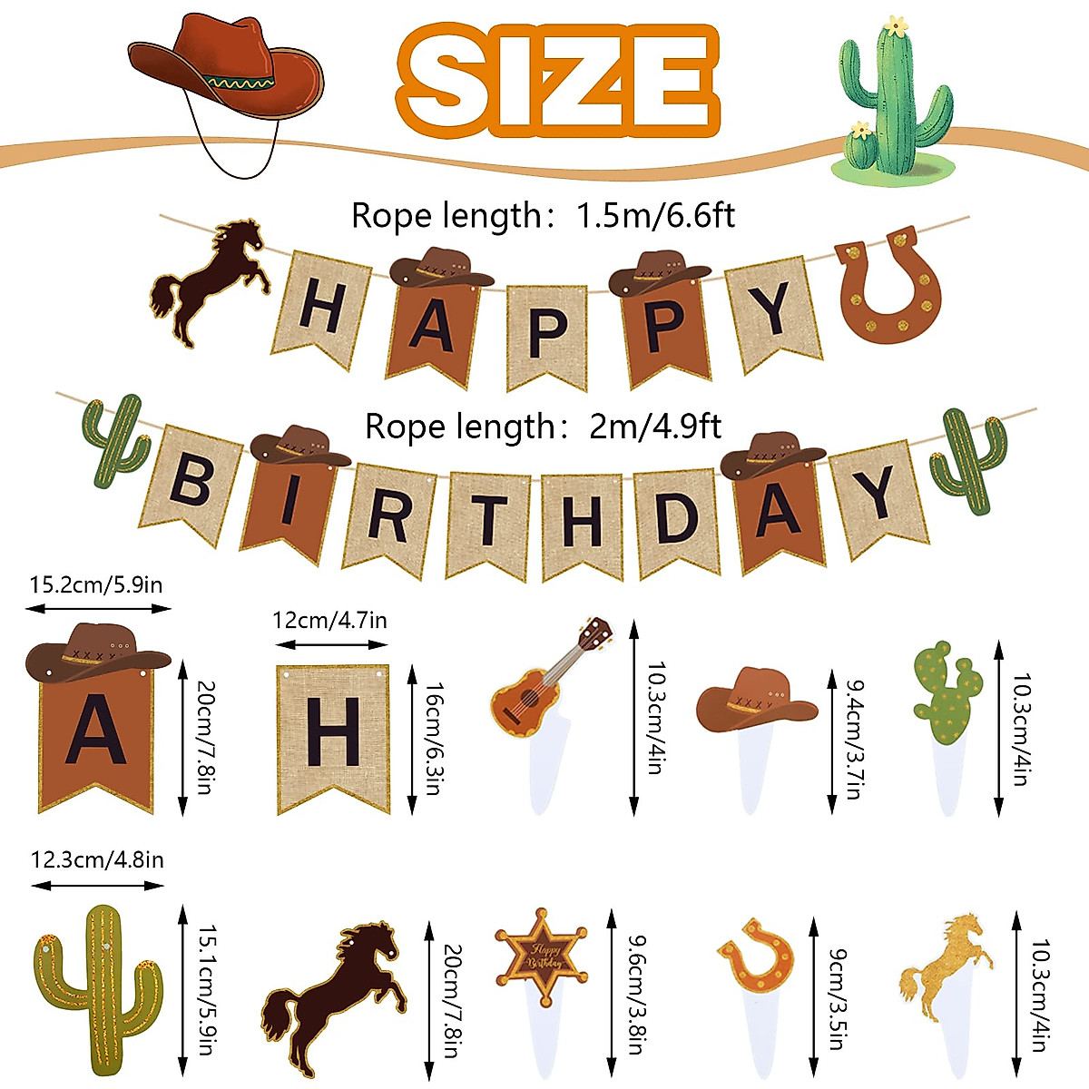 60PCS Cowboy Birthday Party Decoration Include 40 Inch Horse Shaped Foil Balloons Little Cowboy Happy Birthday Banner Cake Topper Hanging Swirls 12 Inch Latex Balloons for Western Party (Retro Style)
