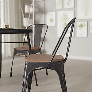 Merrick Lane Amsterdam Black-Antique Gold Metal Dining Chair with Curved Vertical Slatted Back and Square Seat