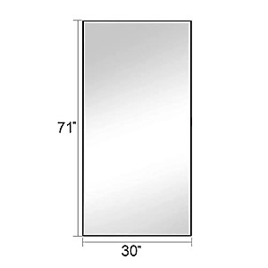 TinyTimes 71"×30" Full Length Mirror, Floor Mirror with Stand, Full Body Tall Mirror, Freestanding or Wall-Mounted, Brushed Thin Frame, for Bedroom, Liveing Room - Black