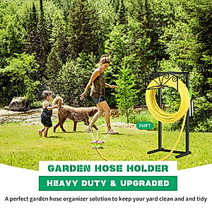 TomCare Garden Hose Holder Upgraded 4 Spikes Water Hose Holder with 2 Tool Hooks Sturdy Hose Reel Holds 150ft Hose Freestanding Hose Stand Hose Hanger Hose Storage for Outside Yard Lawn, Black