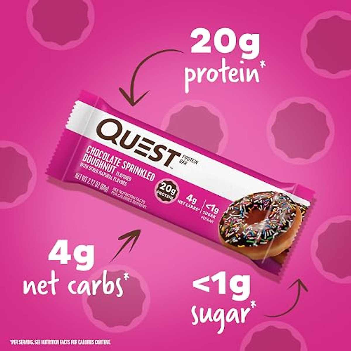 Quest Nutrition Chocolate Sprinkled Doughnut Protein Bars, High Protein, Low Carb, Gluten Free, Keto Friendly, 12 Count