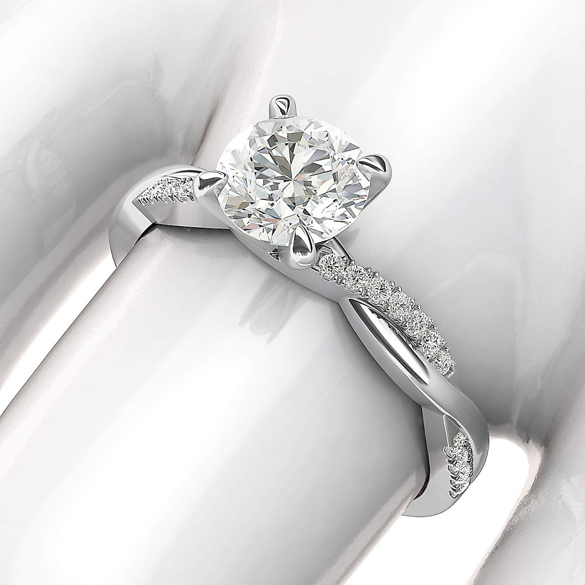 10k White Gold 4-Prong Petite Twisted Vine Simulated 1.0 CT Diamond Engagement Ring Promise Bridal Ring (7.5)
