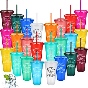 Gerrii Thank You Gift May You Be Proud Of The Work You Do Plastic Tumblers with Straws Lid Inspirational Reusable Glitter Plastic cup Travel Mug Appreciation Gift for Coworker Employee(24 oz, 24 Pcs)