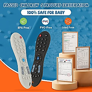 Teething Toys for Babies 6-12 Months-2 Pack Silicone TV Remote Control Shape Baby Hand Teethers for 12 to 18 Months -Infant Chew Toys with Anti-Drop Pacifier Clip-Safety Tested (Black & Grey)