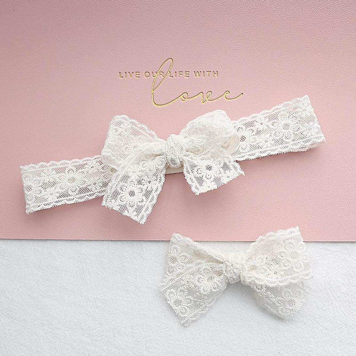 Baby Girls Lace Headband Infant Baptism Hair Band Toddler Lace Bow Headwraps BBG26 (2 Pcs-Set A)
