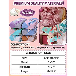 Anlisim Kids Wool Hiking Socks Toddlers Boys Girls Warm Winter Thermal Thick Heavy Crew Boot Cozy Child Gift Cabin Socks Stocking Stuffers 6 Pack(Unicorn C,8-12 Y)