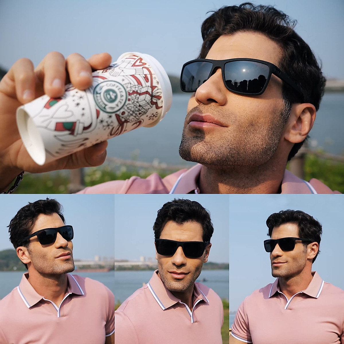 Square Polarized Sunglasses for Men Vintage Style Driving Travel Sun Glasses Lightweight Frame UV Protection Goggles