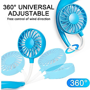 Hands Free Portable Neck Fan - Portable USB Battery Rechargeable Mini Fan with 3 Speeds Modes- Cooler Fan with Dual Wind Head for Home Office Travel Indoor Outdoor (Blue)