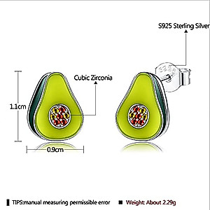 LOVE SILVER S925 Sterling Silver Cubic Zircon Green Avocado Stud Earrings Funny Fruit Earrings Aesthetic Earrings for Women Teenger LSE146