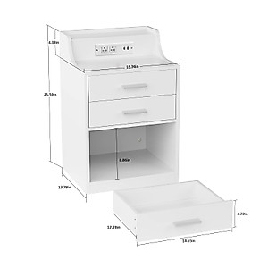 Saedew Nightstand with Charging Station and LED Lights, Night Stand with Modern Design, Bedside Table with 2 Drawers and Open Storage, Improved Nightstands for Bedroom Living Room (1, White)…