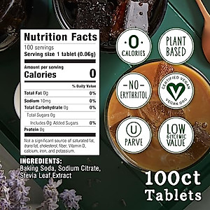 Stevia In The Raw Tablets, Zero Calorie Natural Sweetener, Sugar Substitute for Coffee, Baking, Hot & Cold Drinks, Non-GMO, Vegan, Gluten-Free, Keto, 1-Pack (100 Tablets) (1 Pack)