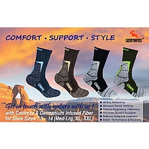 Men's Breathable Hiking Work Boot Socks w/Anti-Stress Moisture Wicking Germanium & Coolmax Fiber Lite-Compression 1/2 pr (X-Large, 1 Olive + 1 Dark Grey)