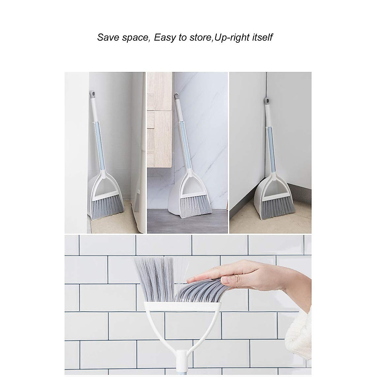 Qidiwin Mini Broom and Dustpan, Home Kitchen Sweeping for Kids(White+Gray)