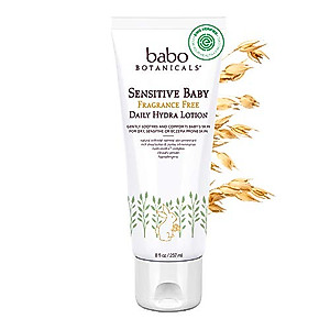 Babo Botanicals Sensitive Baby Fragrance-Free Daily Hydra Lotion - with Colloidal Oatmeal, Shea Butter & Jojoba Oil - EWG Verified, Vegan & Hypoallergenic - 8 fl. oz