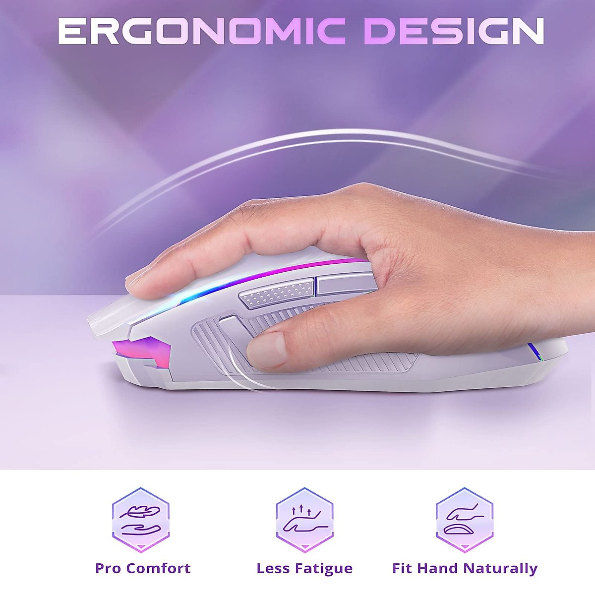 Redragon Wireless Gaming Mouse with RGB Backlit, 8000 DPI, with Fire Button, Macro Editing Programmable,70Hrs for Windows/Mac, Rechargeable, White, M910-WS