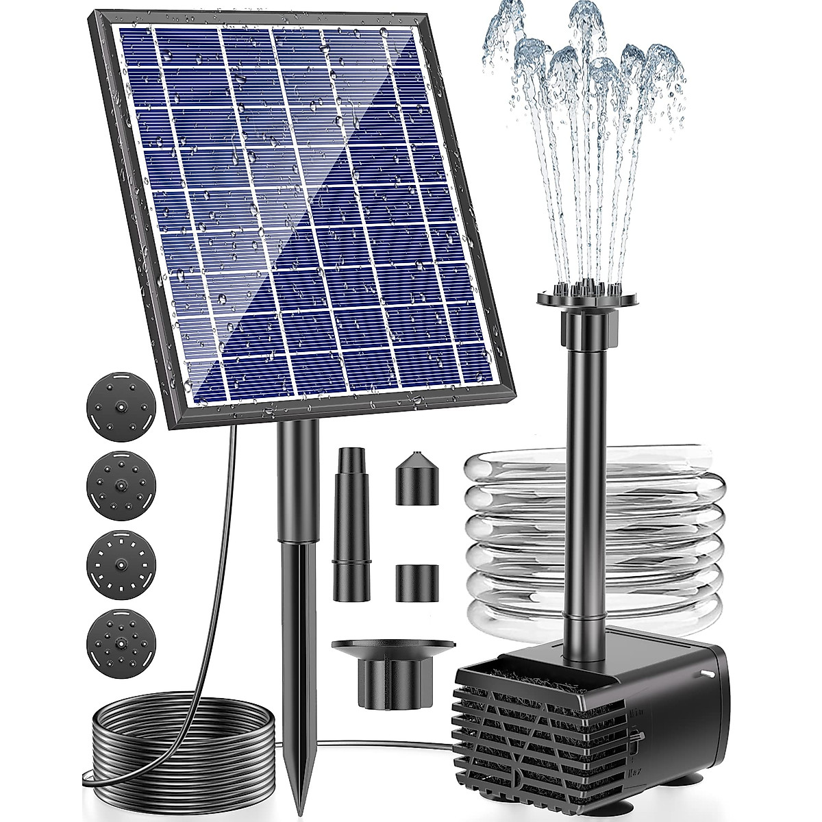 NFESOLAR Solar Water Pump, 5.5W Solar Water Fountain Pump with 1500mAh Battery Backup, 4ft Tubing 16.4ft Cable, 92.5 GPH Solar Pond Pump for Bird Bath Outdoor Ponds Garden Pool Water Feature