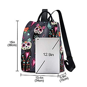 ALAZA Day of The Dead Colorful Cat Skull Backpack Purse for Women Anti Theft Fashion Back Pack Shoulder Bag